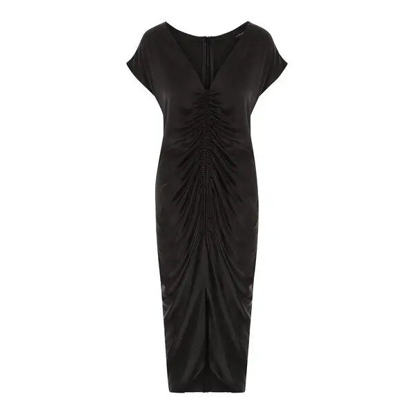 THE SUMMER EDIT Rudi Sandwashed Silk Ruched Dress - Black