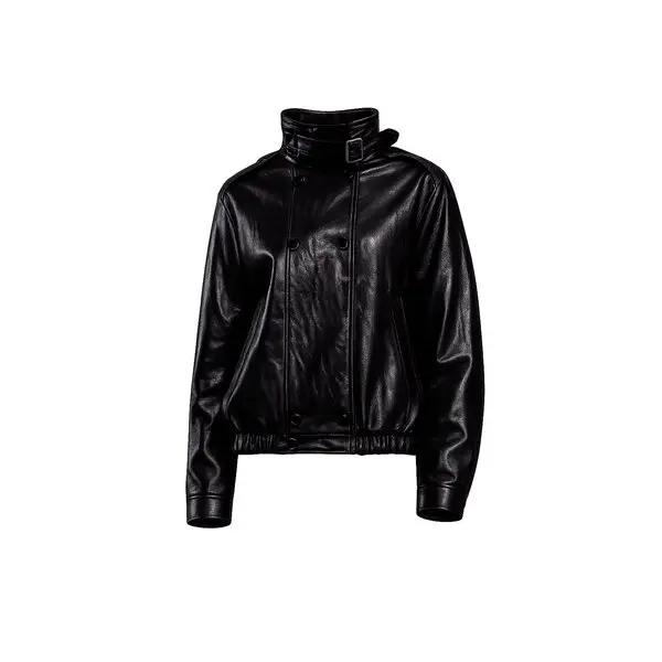 TANTRA SPAIN SL Wide Faux Leather Jacket With Double Button Closure, Gathered At The Waist - Black