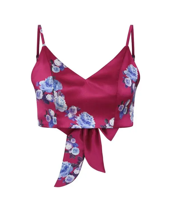 SOPHIE CAMERON DAVIES Berry Floral Silk Crop Top - Pink