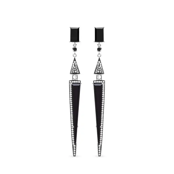 SALLY SKOUFIS Silver / White / Black Light Earrings With Natural Black Diamond & Made Cz Diamond Stimulant In Sterling Silver & Platinum Black - Silver/white/black