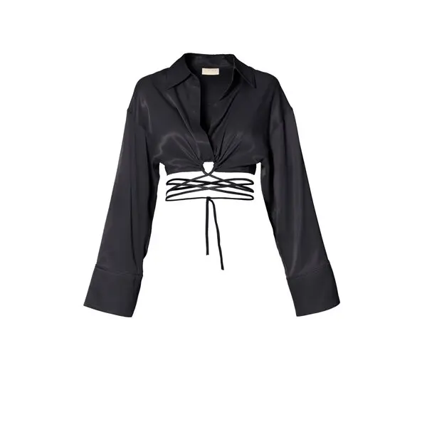 AGGI BY HALEWSKI Lauren Glossy Blouse - Black