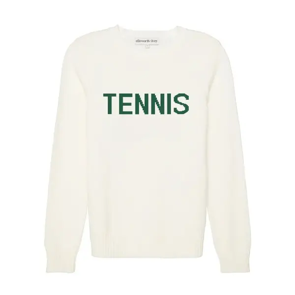 ELLSWORTH + IVEY Classic Tennis Crewneck Ivory And Green - White