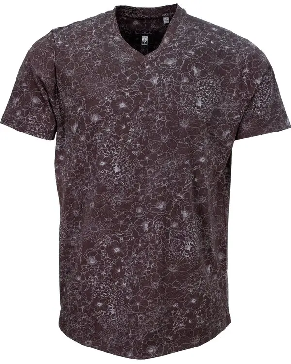 LORDS OF HARLECH Black / Grey Maze Outline Floral V-neck Tee Black - Black/grey