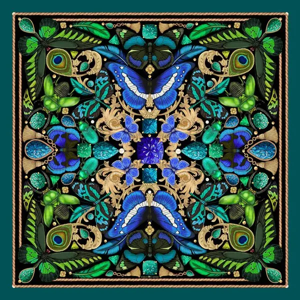 EMILY CARTER Green / Blue The Iridescent Butterfly Silk Scarf L - Green/blue