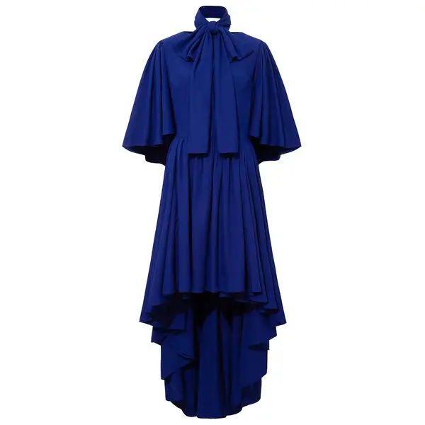 FEMPONIQ Bow Tie Neck Cape Sleeve Maxi Dress Night - Blue