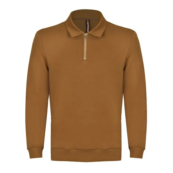 DAVID WEJ Enzo Cotton Zip Polo Coffee - Brown