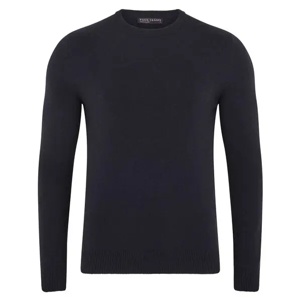 PAUL JAMES KNITWEAR Lightweight Merino Cashmere Marius Crew Neck Jumper Submarine Navy - Blue