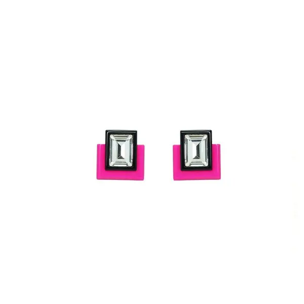 GISSA BICALHO Handmade Acrylic Earring S Deco Rectangular Cut-off Stone - Pink