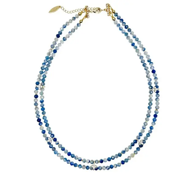 FARRA Double Layers Faceted Kyanite With Zircon Stone Collar Necklace - Blue