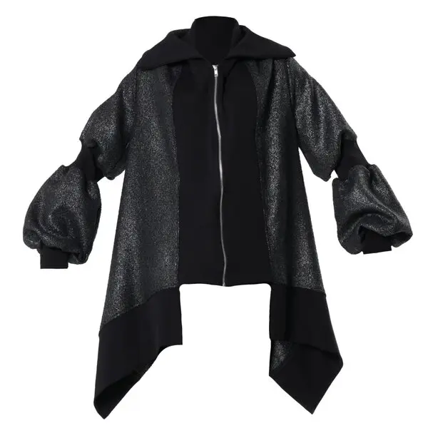 METAMORPHOZA Extravagant Asymmetrical Metallic Cardigan - Black