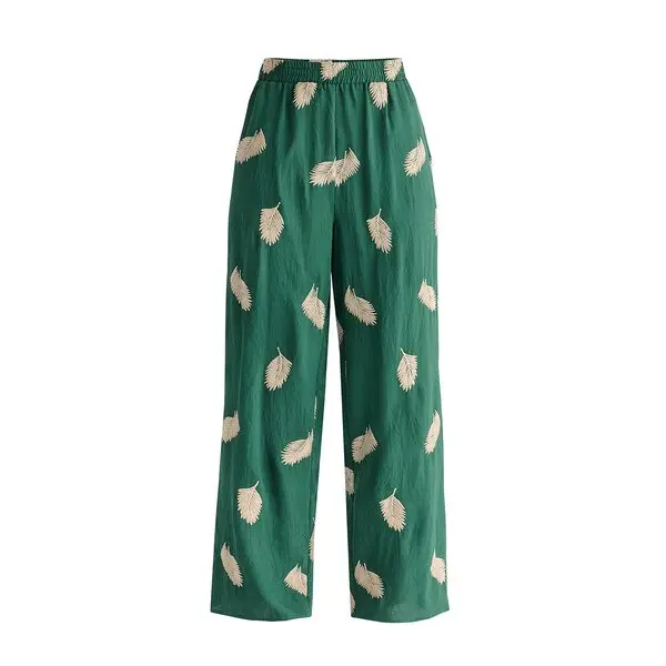 PAISIE Leaf Embroidered Trousers - Green