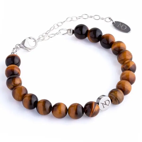 N'DAMUS LONDON Adjustable Tigers Eye Gemstone Bracelet & Sterling Silver Chain - Brown