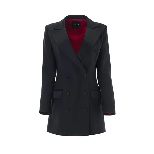 LITA COUTURE Tuxedo Wool & Silk Blend Dress - Black