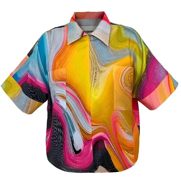 MAXJENNY Blue / Pink Cropped Shirt Smokeflow Watercolour - Blue/pink