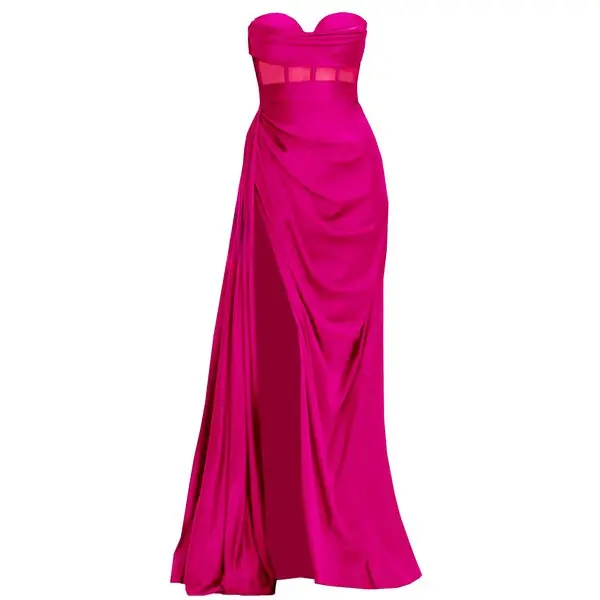 ANGELIKA JOZEFCZYK Fuchsia Satin Corset Evening Gown Napoli - Pink