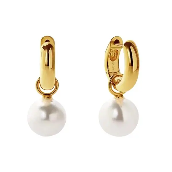 NAZZAR Gold / White Pearl Charm Dangle Gold Hoop Earrings - Gold/white