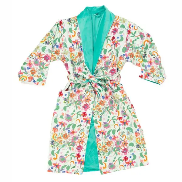 HOUSE OF MURPHY Green / Blue Floral Motifs House Robe - Green/blue