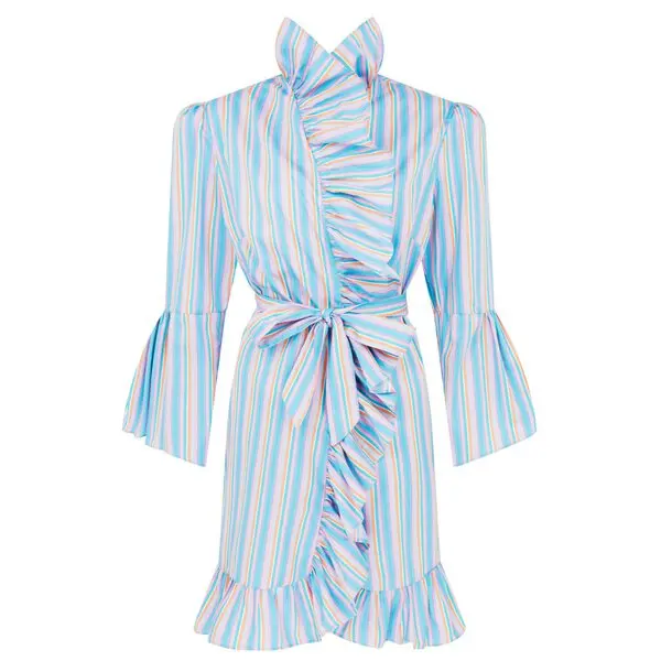 LISA THE LABEL La La Lady Short House Coat With Ruffle Detail - Blue/pink