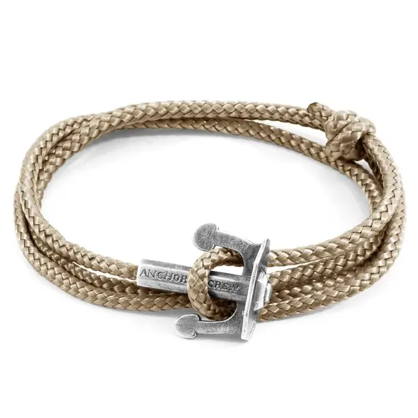ANCHOR & CREW Sand Union Anchor Silver & Rope Bracelet - Brown