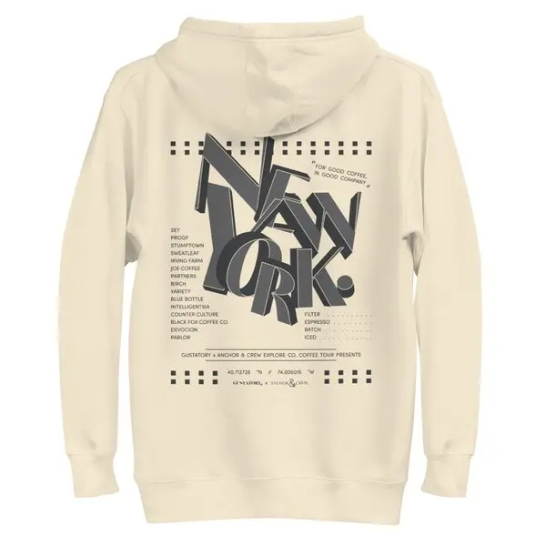 ANCHOR & CREW Neutrals Natural Gustatory New York Coffee Scene Cotton Blend Embroidered Hoodie - Brown