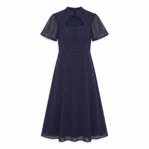 LILY AND LIONEL Primrose Garden Polka Dot Print Midi Dress In Navy - Blue