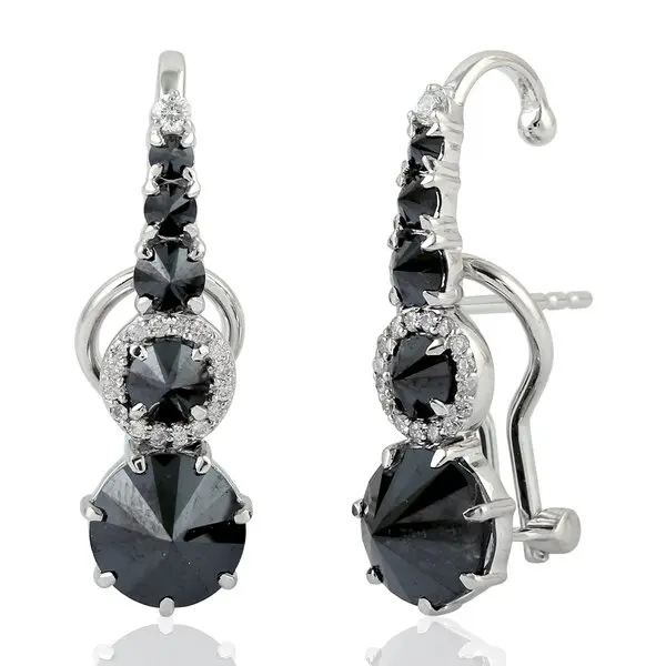 ARTISAN Black / White Black Diamond & Diamond Drop Earrings In 18k White Gold - Black/white
