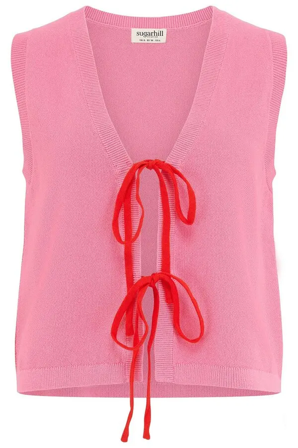 SUGARHILL BRIGHTON Zina Knit Vest Red Tipping - Pink