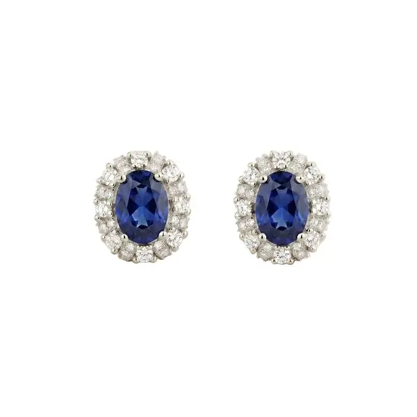 JUVETTI  Blue / White / Silver Viva Oval Blue Sapphire Halo Stud Earrings With Diamond Accents In White Gold - Blue/white/silver