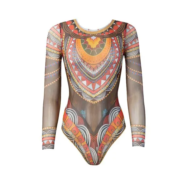 RODA SMARTSWIMWEAR Tan-through Mesh One-piece Swimsuit With Sleeves Africa Quick Dry - Brown