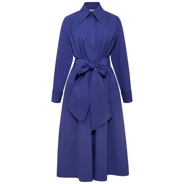 FEMPONIQ Cotton Belted Gathered Maxi Shirt Dress / Vivid - Blue