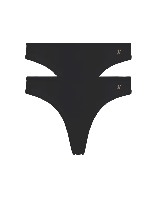 NUDEA The Organic Cotton Dipped Thong 2 Pack - Black