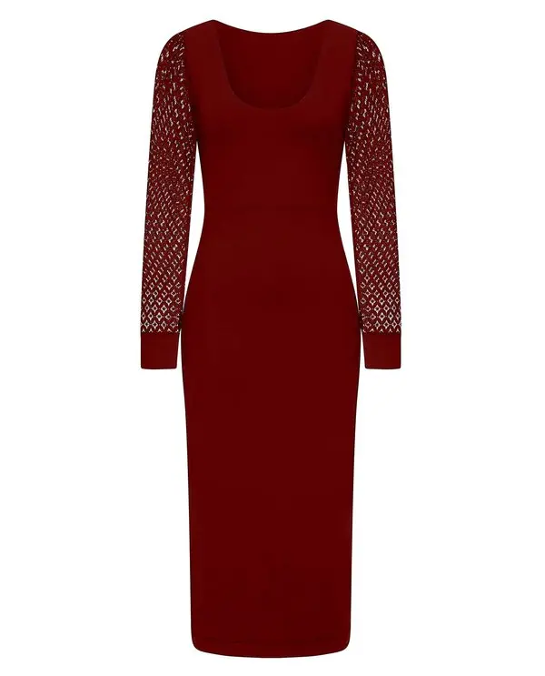 SOPHIE CAMERON DAVIES Burgundy Lace Sleeve Jersey Midi Dress - Red