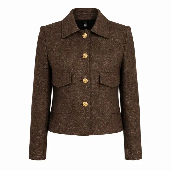 NUVV COLLECTION Tweed Jacket With Gold Buttons - Brown