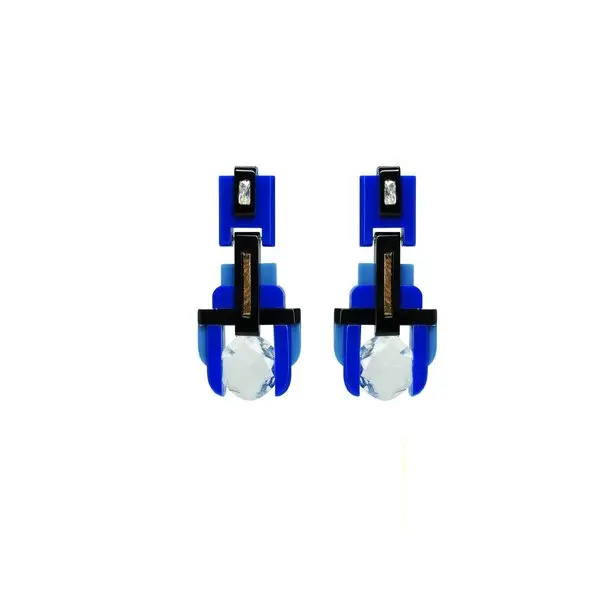 GISSA BICALHO Handmade Acrylic Earrings With Round Stone Detail - Blue