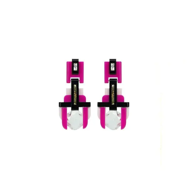 GISSA BICALHO Handmade Acrylic Earring Deco Round Stone - Pink