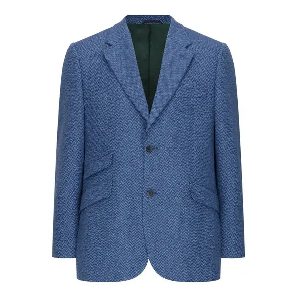 TRIONA Light Herringbone James Classic Gents Tweed Jacket - Blue