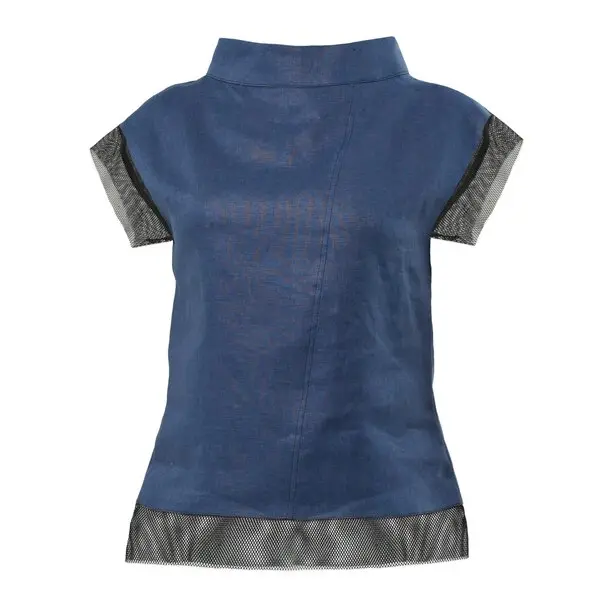 METAMORPHOZA Turtleneck Linen Top - Blue