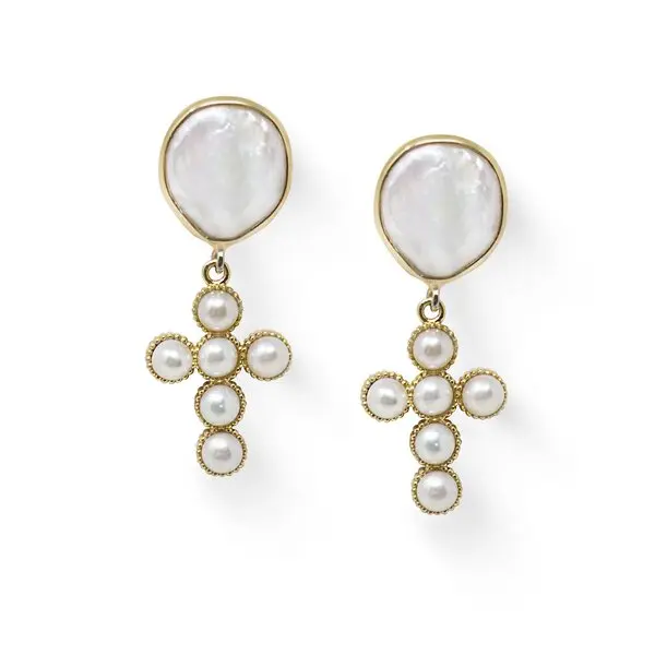 VINTOUCH ITALY White / Gold Hope Gold-plated Pearl Cross Earrings - White/gold