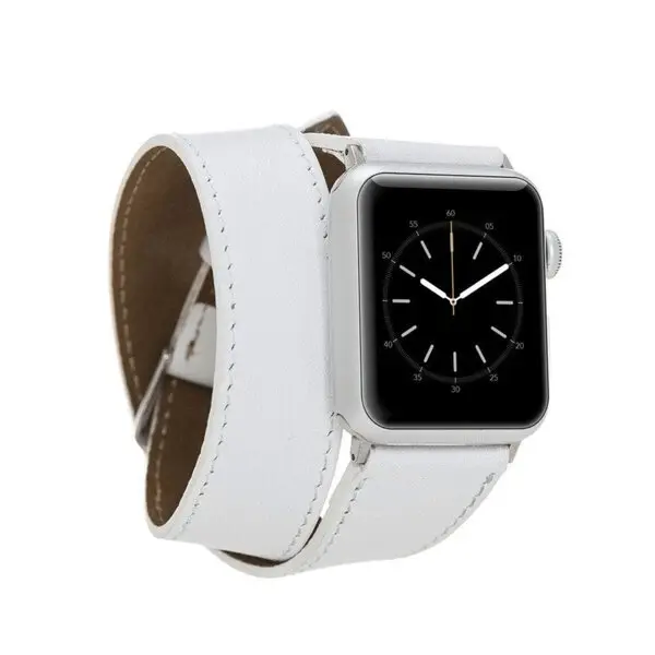 LEATHERE Leather Apple Watch Strap Double Thin San Diego - White