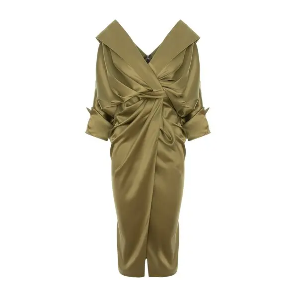 ACOB À PORTER Draped Midi Dress Olive