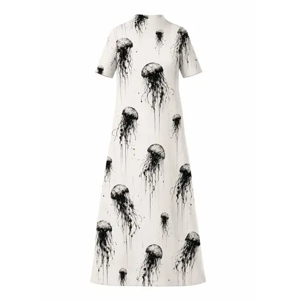 JULIA ALLERT Neutrals Ivory Jellyfish Print Fluid A-line Dress – Capsule Edition - White