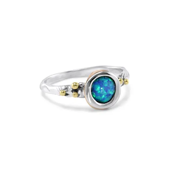 ISLA SILVER Gold / Blue / Silver Handmade Opulent Blue Opal Ring - Gold/blue/silver