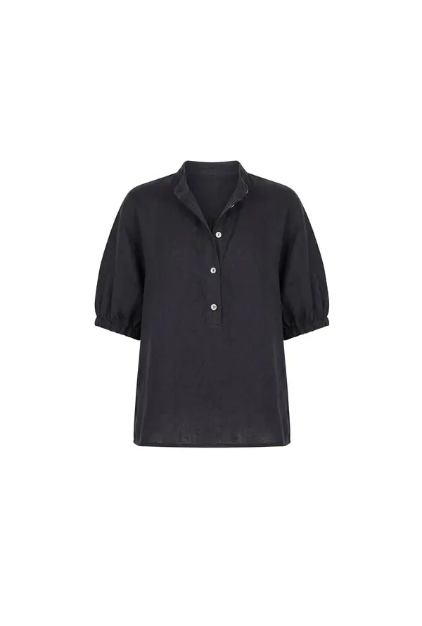 JAMES LAKELAND Relaxed Navy Linen Blouse - Blue