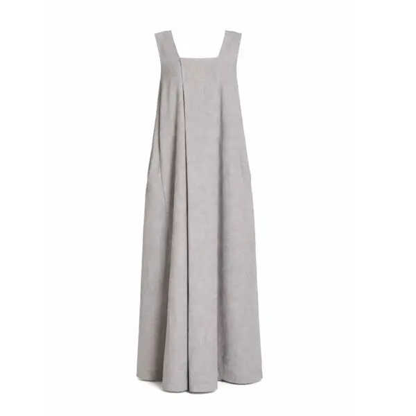 NIKKA PLACE Linen Maternity Kaftan Jumper Dress With Pockets In Gray Melange - Grey
