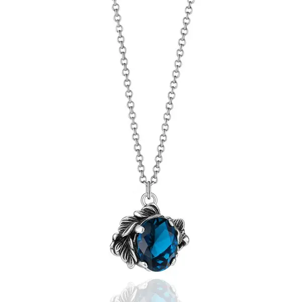 UNALOE Silver / Blue Coleus Oval Sterling Silver Necklace With Royal Blue Zirconia – Elegant Jewelry - Silver/blue