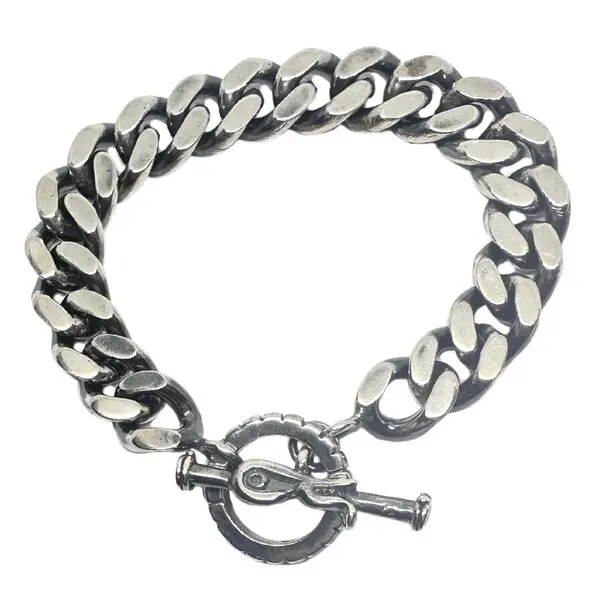 TG-JEWELLERY BY TAMARA GERVASIO Black / Silver ’s Heavy Solid Sterling Silver Curb Chain Bracelet With Hand-carved Celtic Bird T-bar Clasp - Black/silver