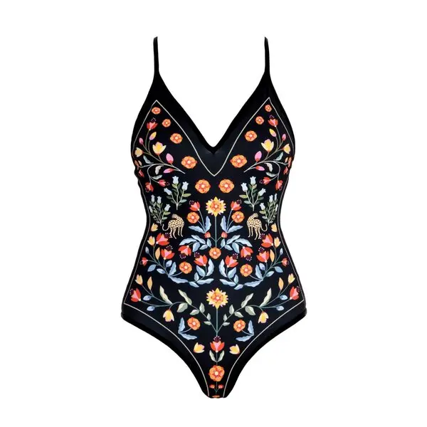 JESSIE ZHAO NEW YORK Black / White Night Imagination Reversible V-neck One-piece Swimsuit - Black/white