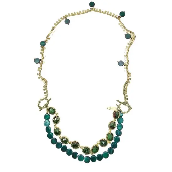 FARRA Gemstone With Chain Versatile Necklace - Green
