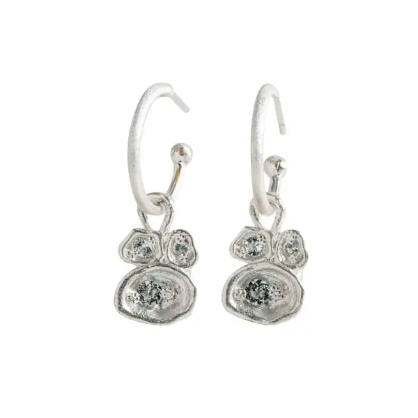 CLAIRE HILL DESIGNS Aquamarine Lichen Hoop Earrings - Silver