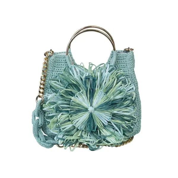 SIBYLLA DELPHICA Moira Raffia Sea Green Crochet Tote Bag - Blue
